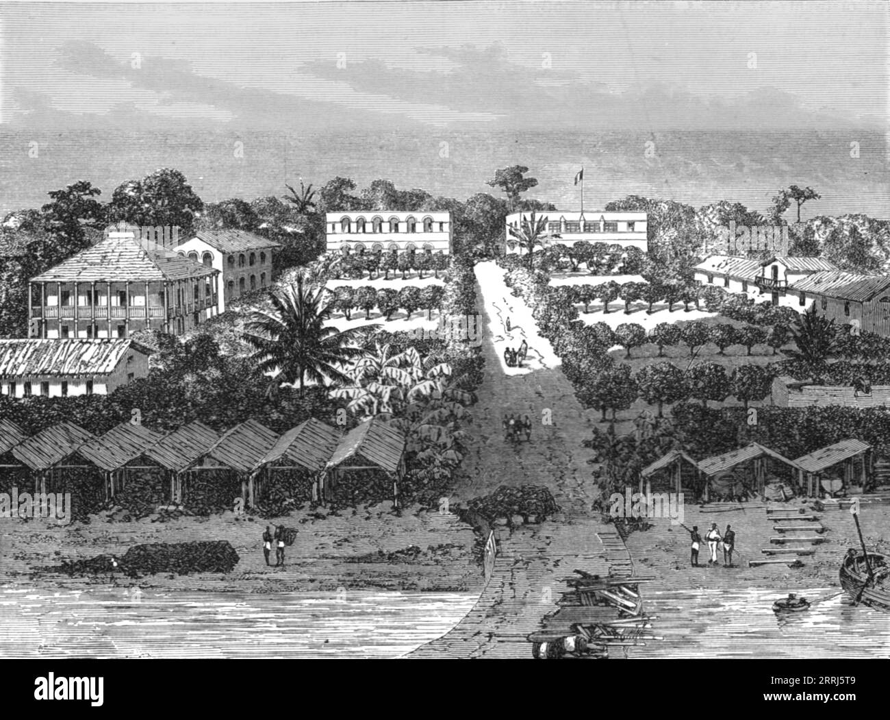 'Birds-eye view of the Gaboon settlement; The Gaboon.', 1875. From ...