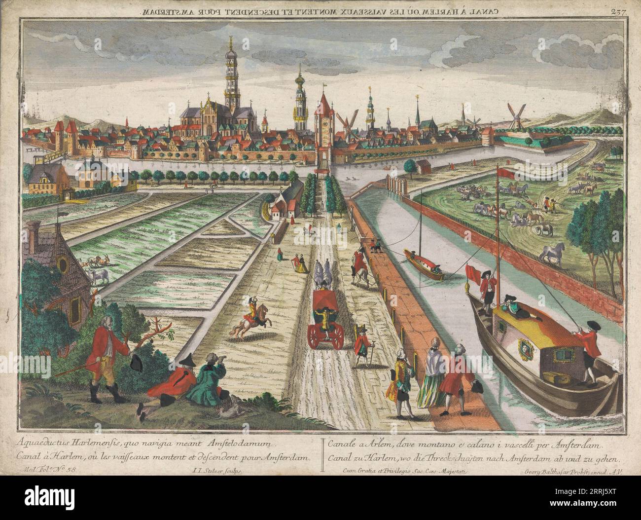 View of the Amsterdam Canal in Haarlem, 1742-1801. Barges on the water ...