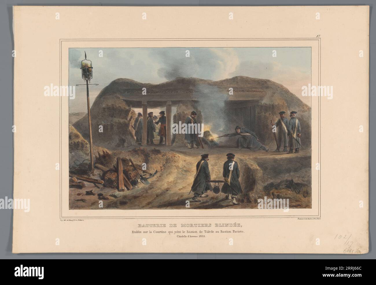 Lighting a mortar in an armoured battery, 1832, (1833). 'Batterie de ...