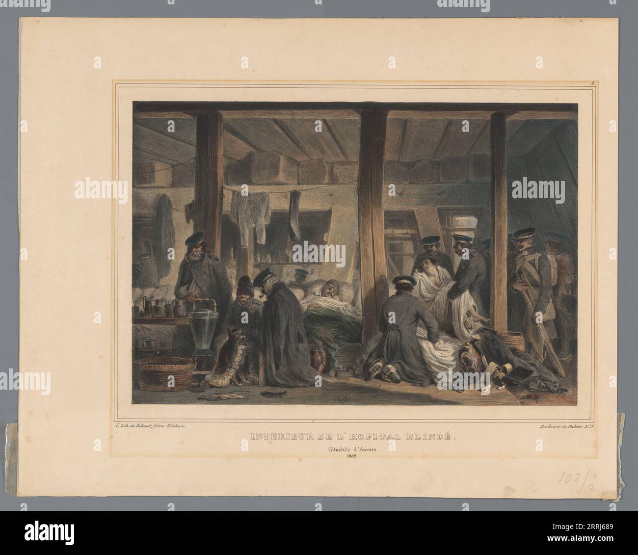 Inside of the shell-proof field hospital in the citadel of Antwerp, 1832, (1833). 'Interieur de ...