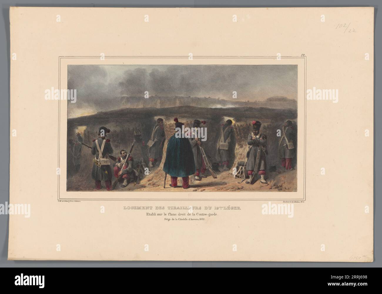 Sharpshooters behind a parapet, 1832, (1833). 'Logement des tirailleurs ...