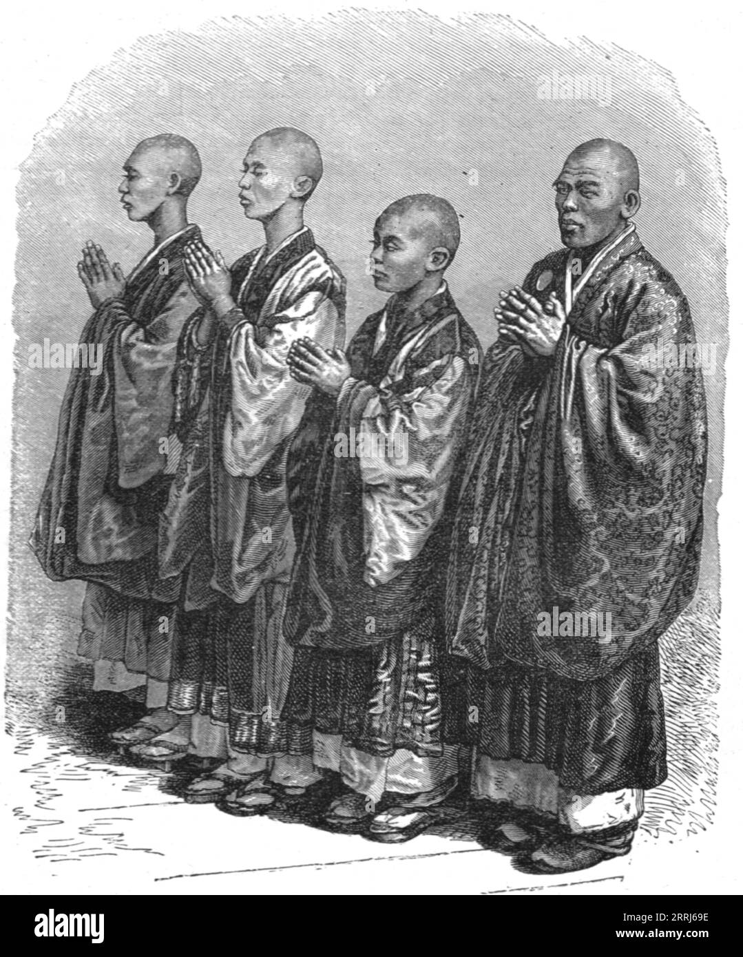 'Bonzes praying; A European Sojourn in Japan', 1875. From, 'Illustrated ...