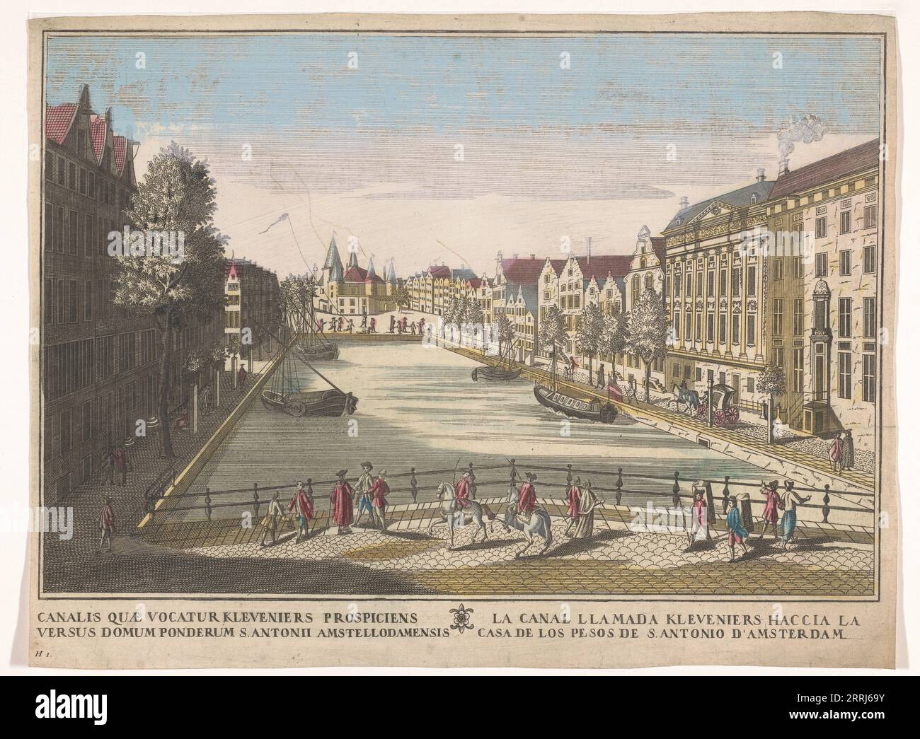 View of the Kloveniersburgwal and the Waag on the Nieuwmarkt in ...