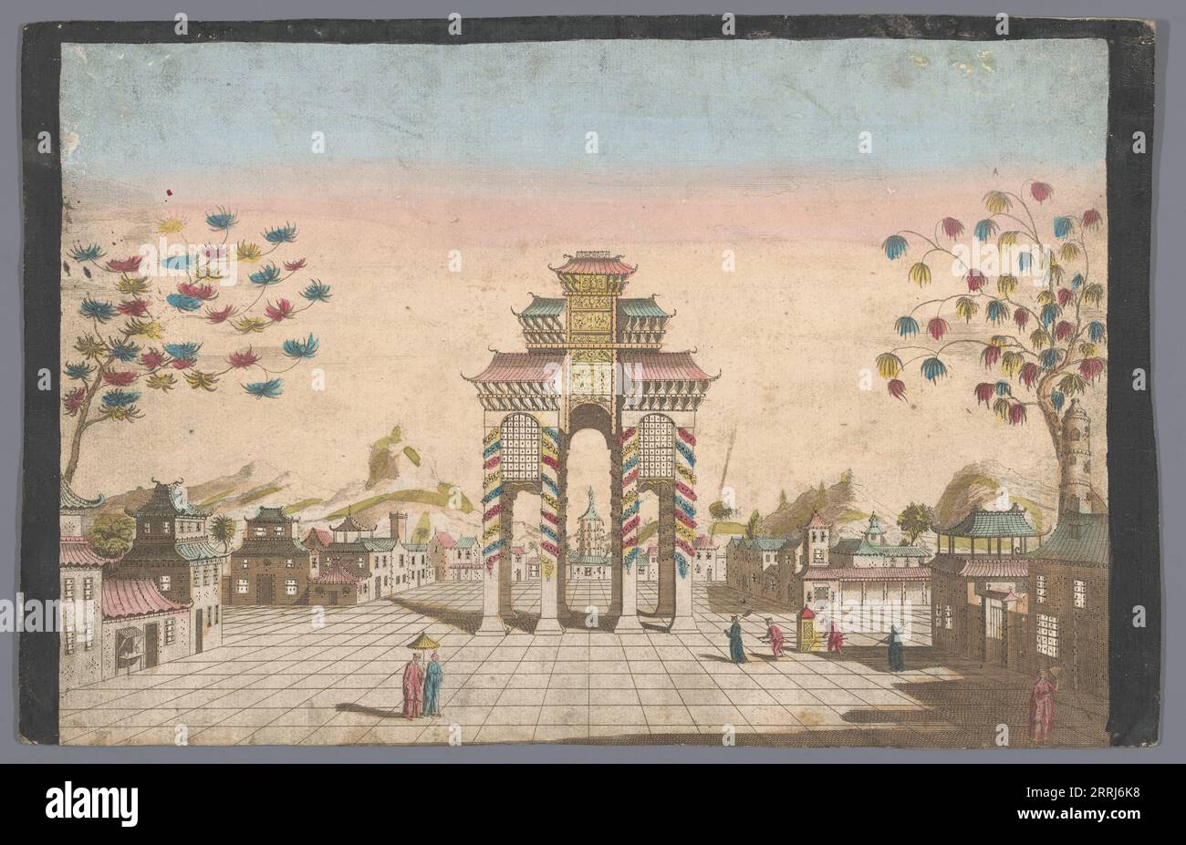 View of a triumphal arch on a square in Canton, 1700-1799 Stock Photo ...