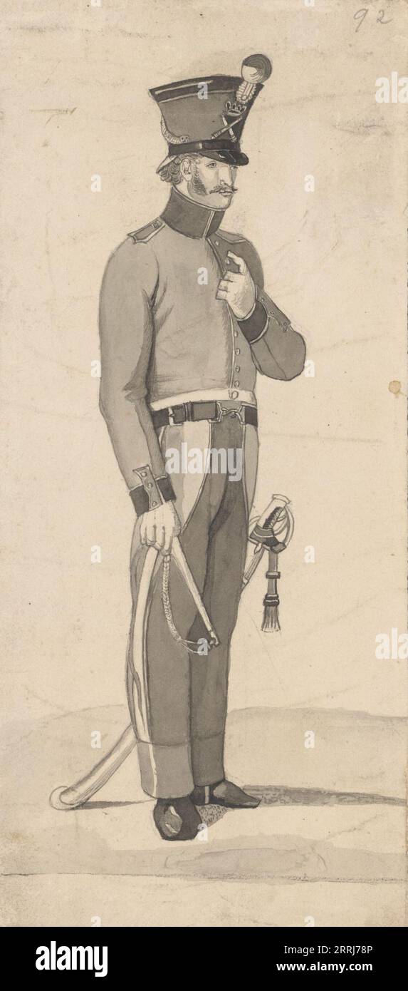 Field artillery, 1800-1850. Standing soldier holding whip and sabre ...