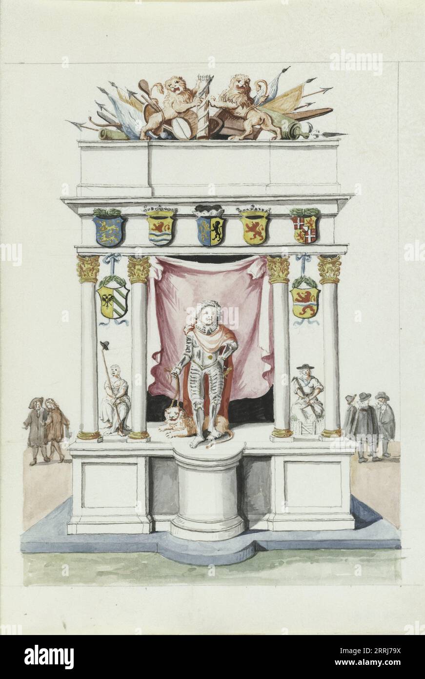 Triumphal gate of Prince Maurits, 1710-1720. Above two lions with arrow ...