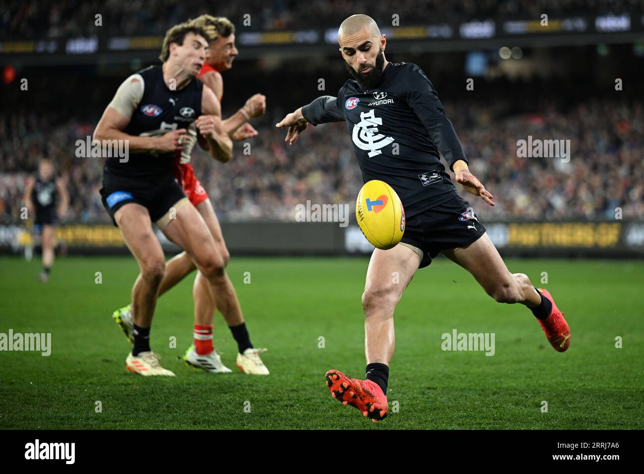 Melbourne, Australia. 08th Sep, 2023. Adam Saad of Carlton (right ...