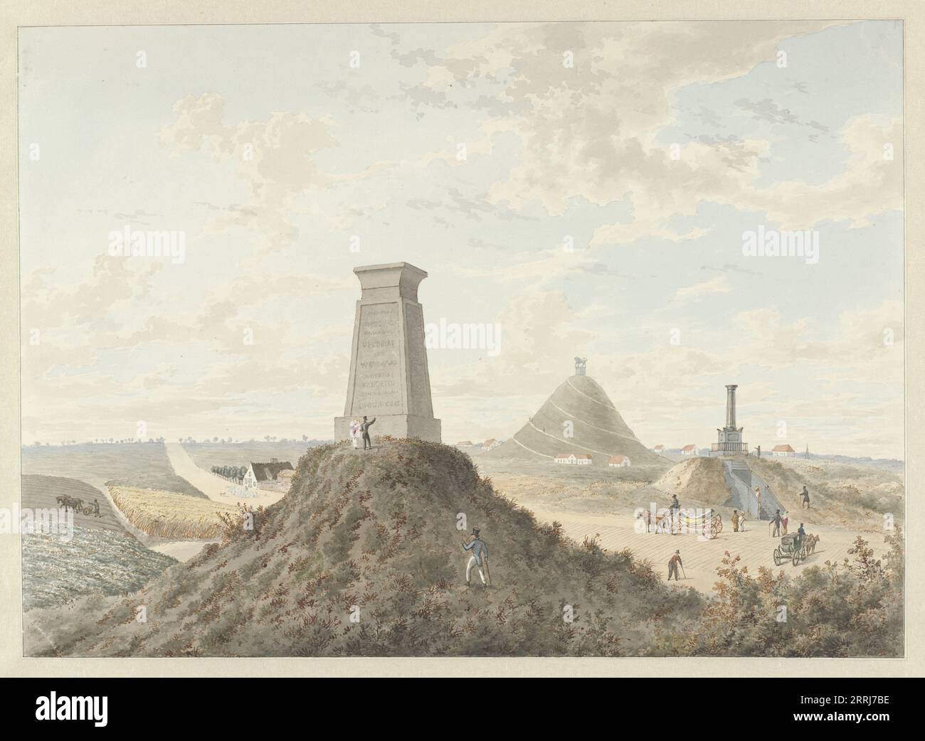 Monuments at Waterloo, 1815, 1815-1820. Landscape with the monuments ...