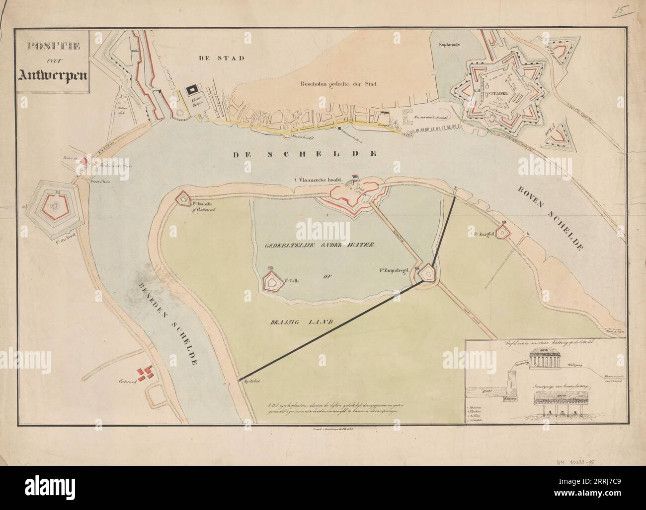 Plan showing Schelde and Antwerp with the location of the forts in ...