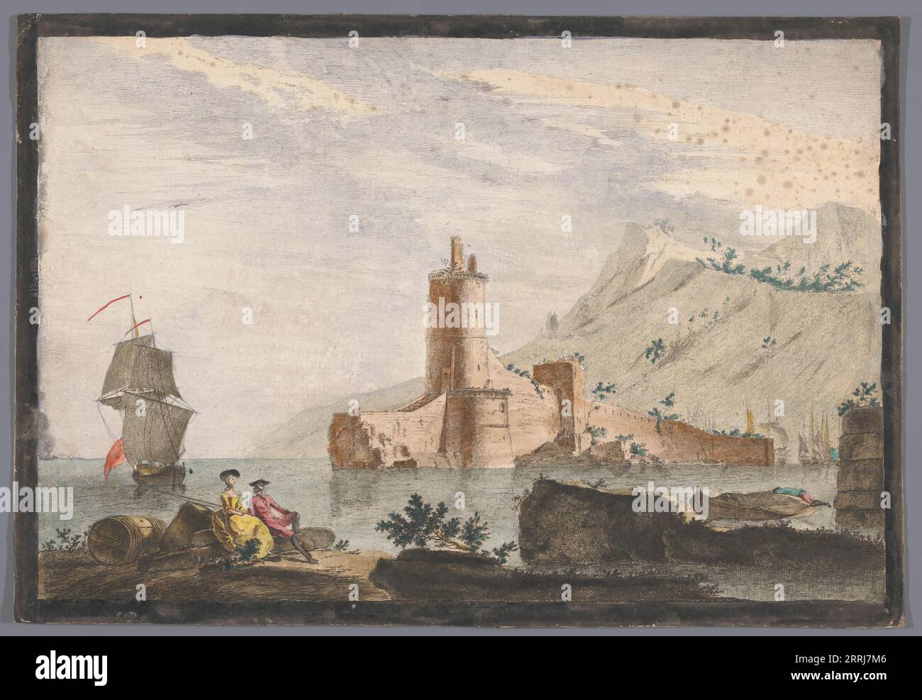 View of a harbor with a tower in Provence, 1700-1799 Stock Photo - Alamy