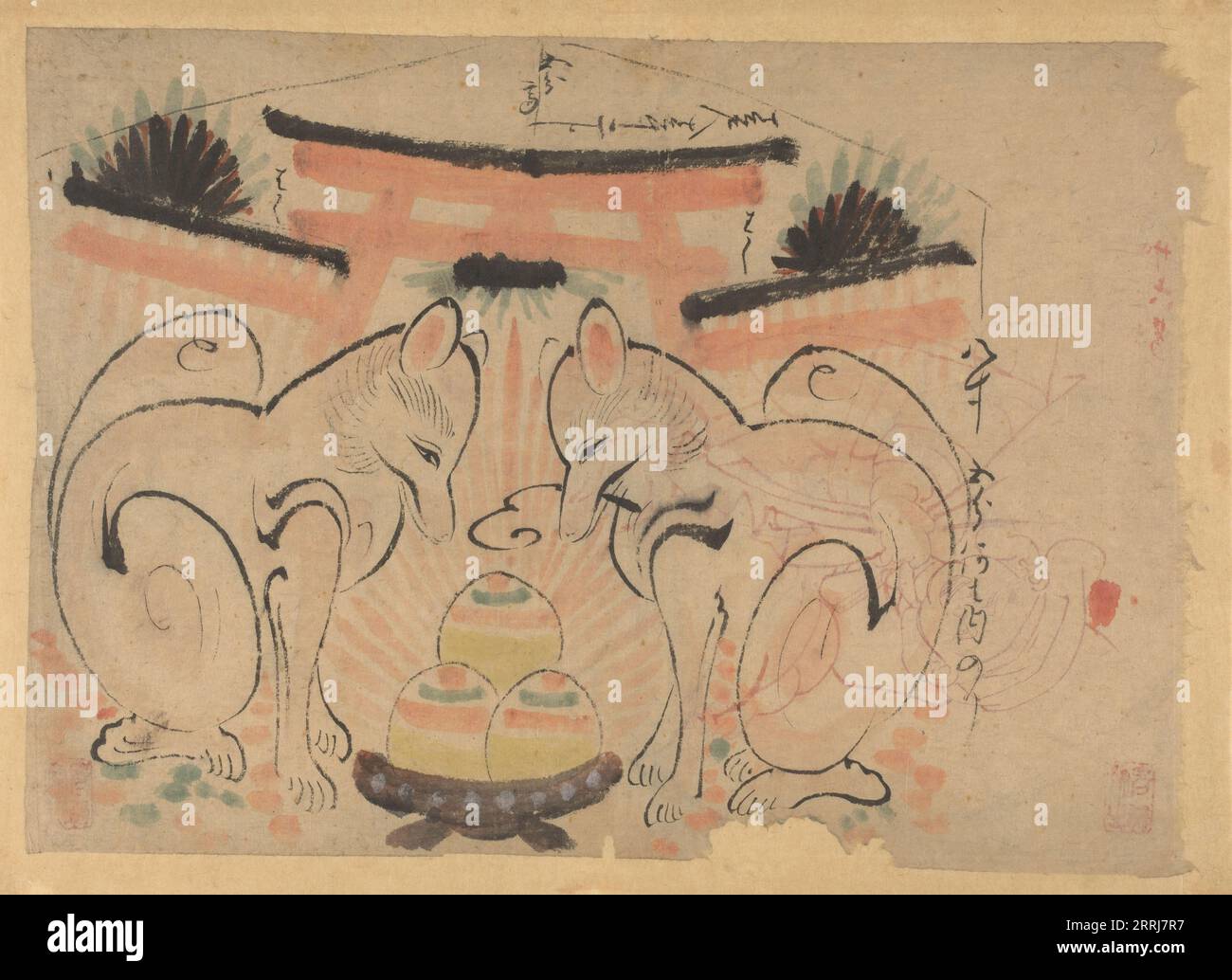 Two foxes for the Torri of the Inari Jinja, 1800-1900 Stock Photo - Alamy