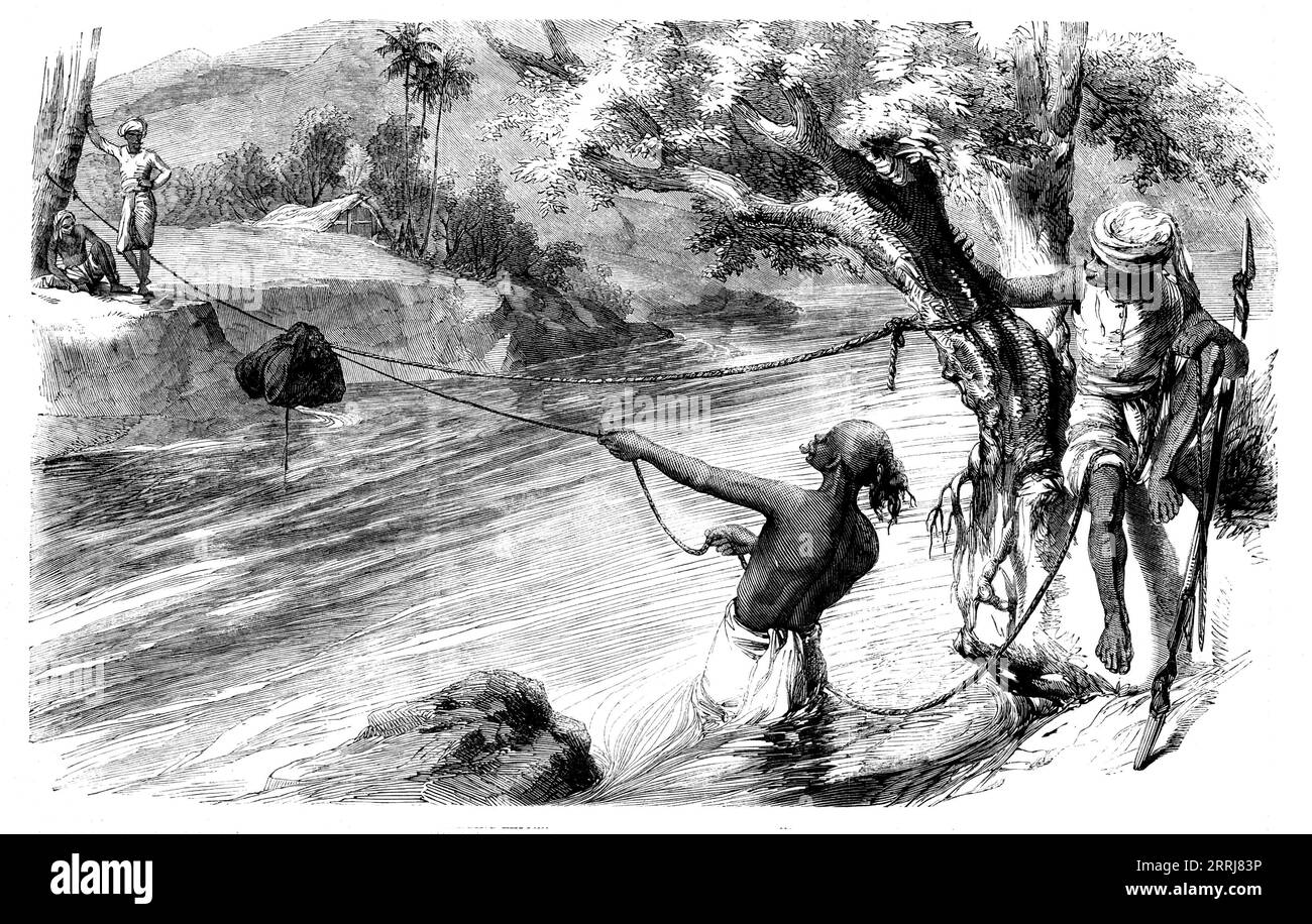 Sketches in India - Slinging Letter-bags across a Nullah in the Rainy ...