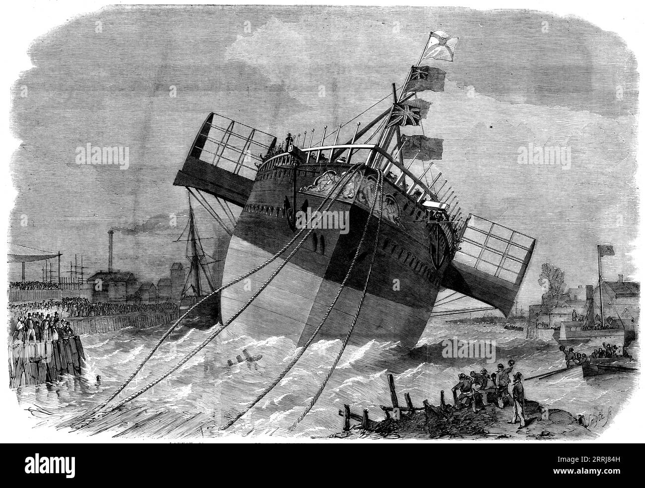 Launch of the "Paramatta" Steam-ship at Blackwall on Monday week, 1858 ...