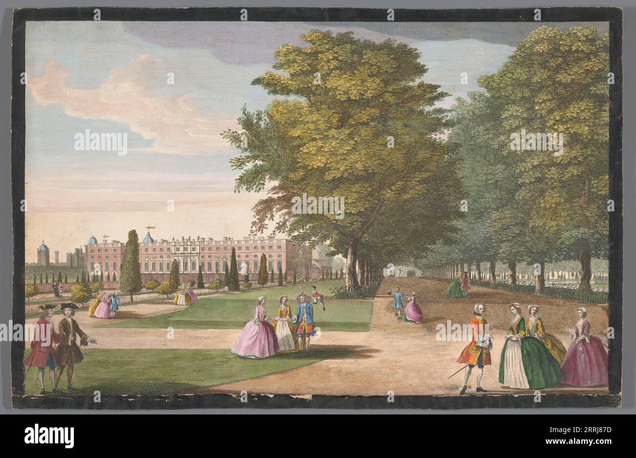 View of Hampton Court Palace in London seen from the south side, 1700 ...