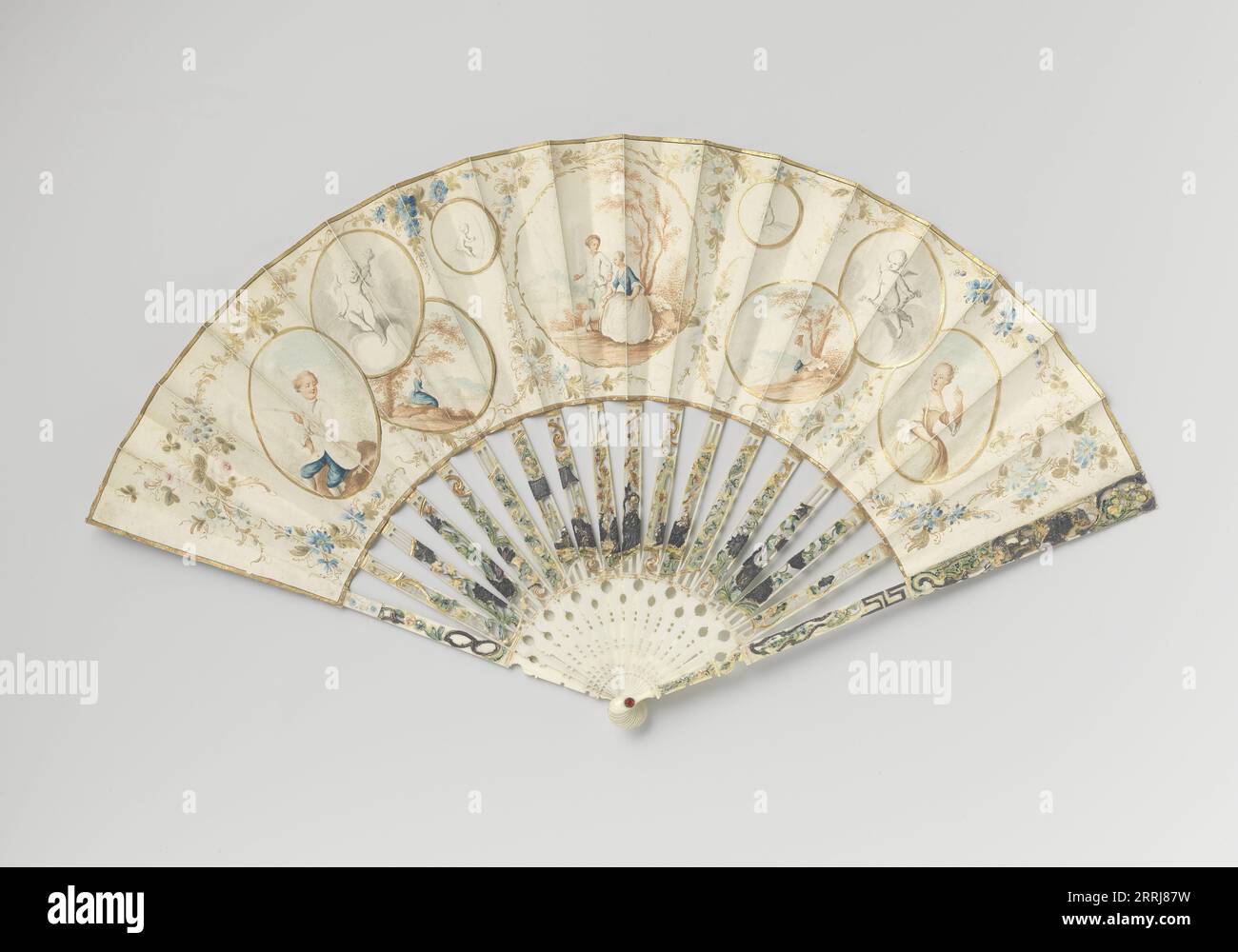 Folding fan with seated woman, c.1775-c.1780. Decorated with nine ...