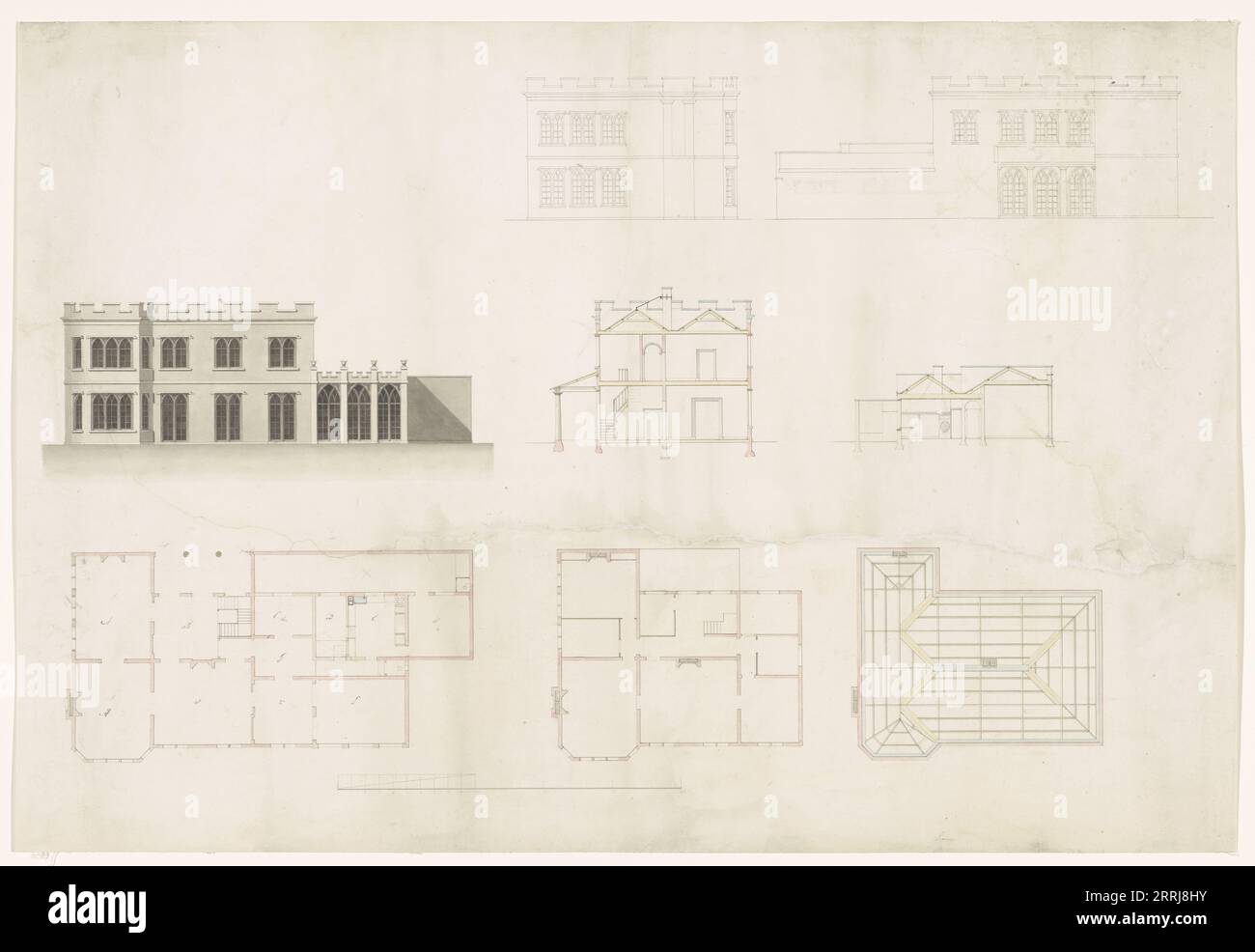 Design for a house in neo-Gothic style, c.1700-c.1800. Floor plans and ...