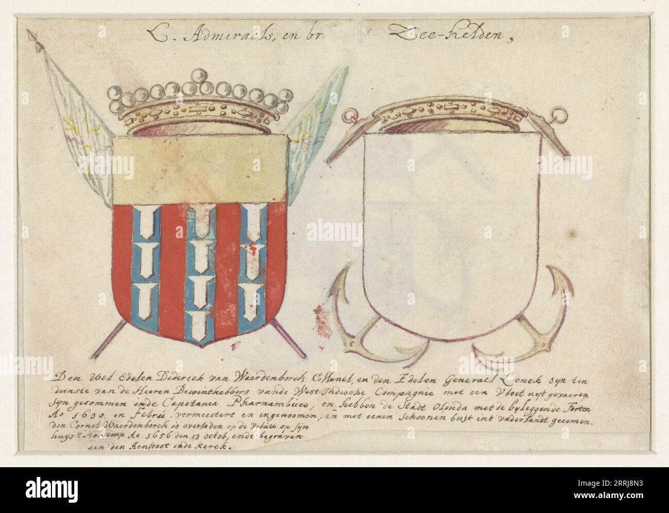 Coat of arms of Diderick van Waerdenborch and an empty coat of arms ...