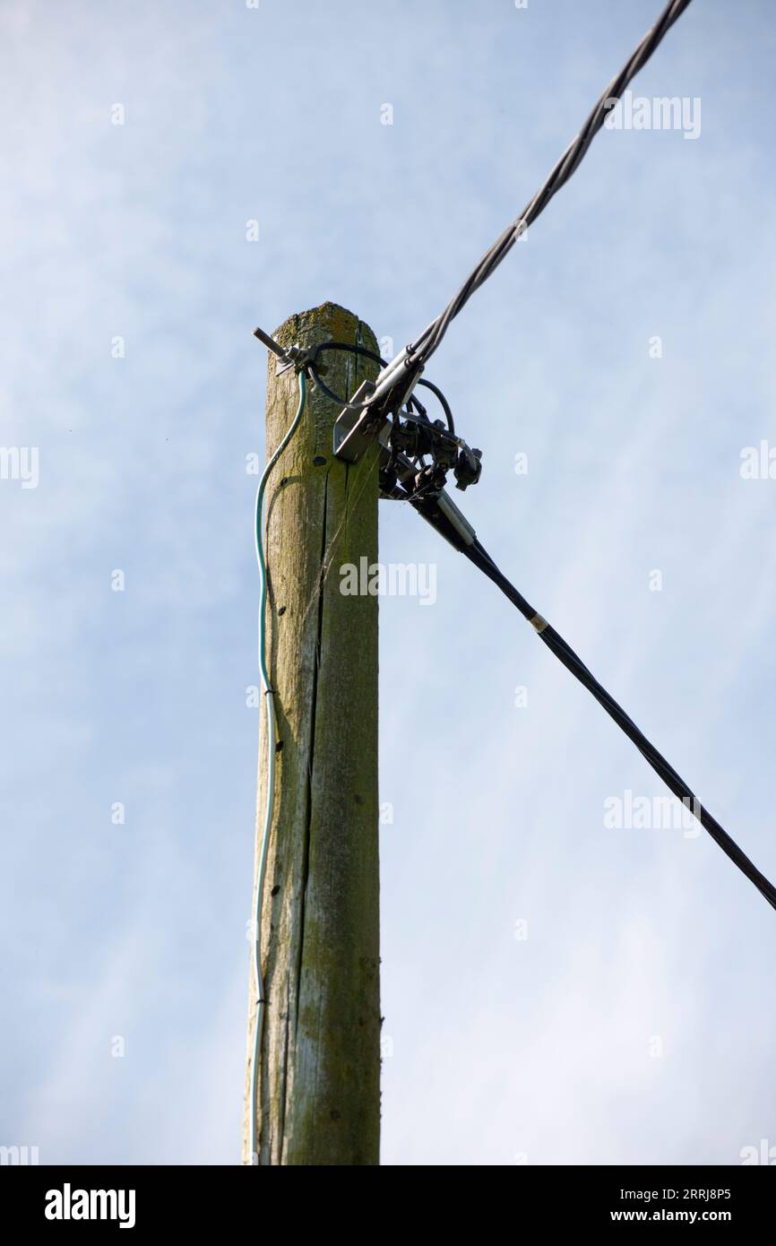 Overhead Domestic Electricity Supply Wires showing Earthing Cable Stock ...