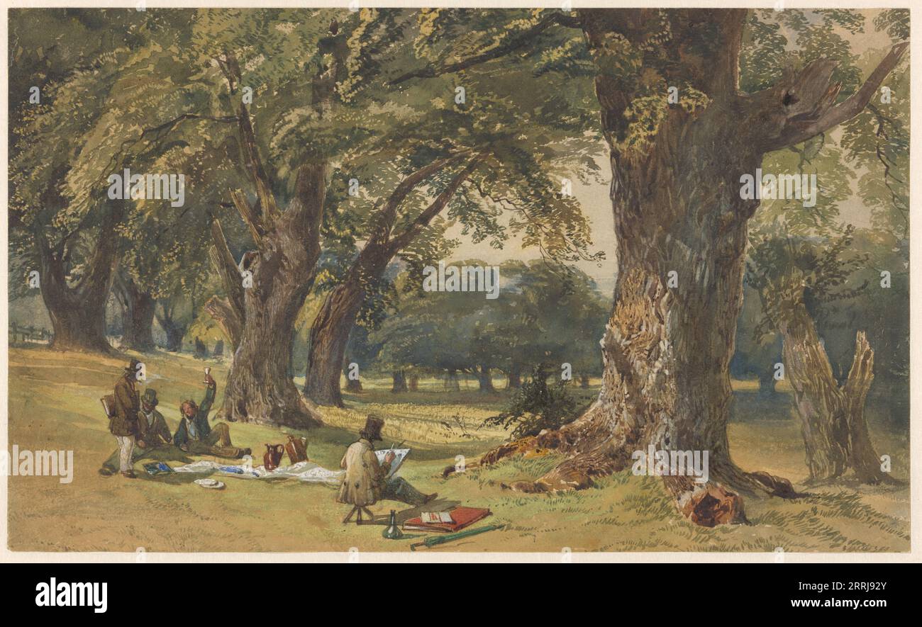 Landscape with four artists, 1830-1887. Four artists in a rolling ...