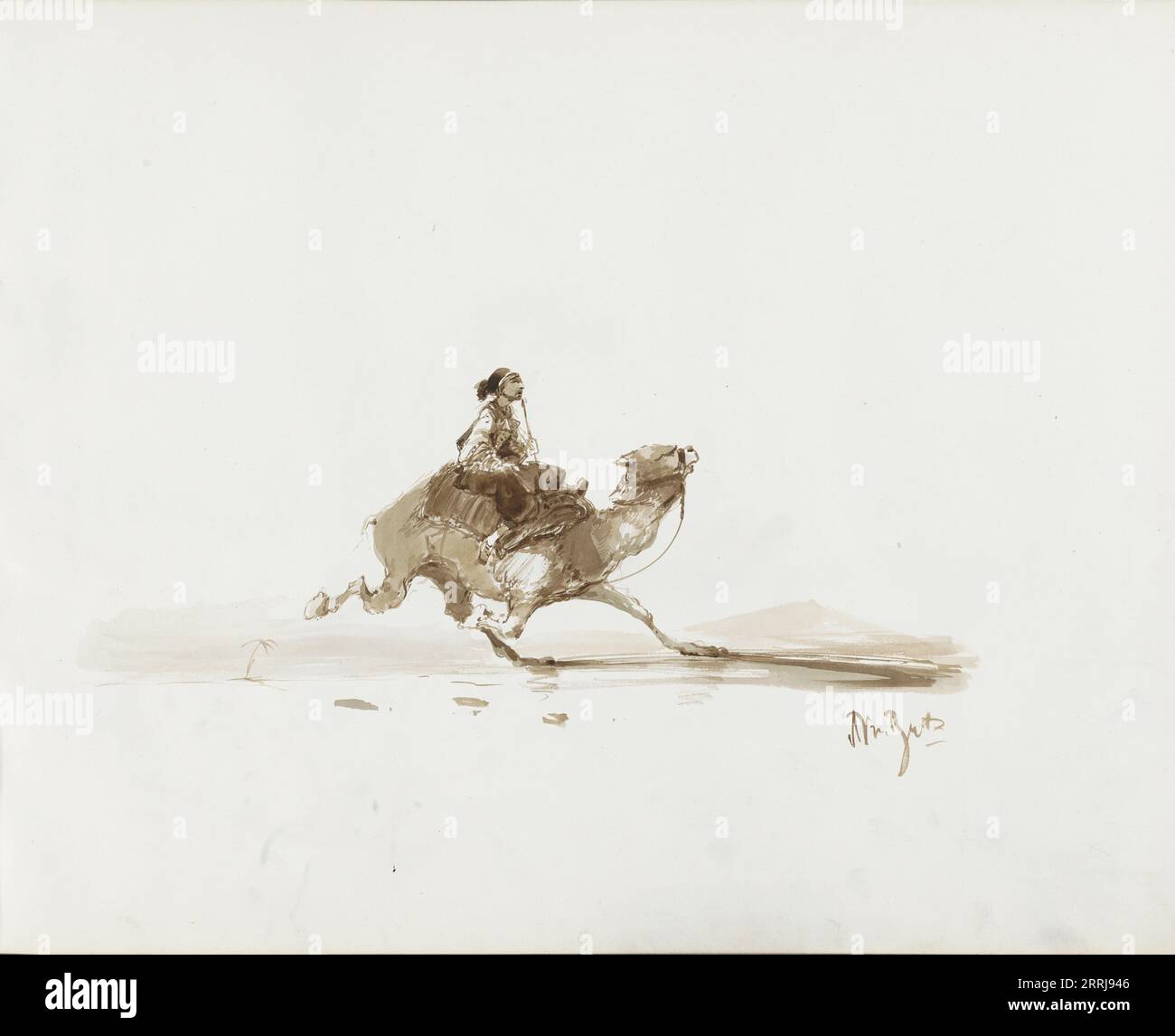 Man on a running camel in a desert landscape, 1830-1860 Stock Photo - Alamy