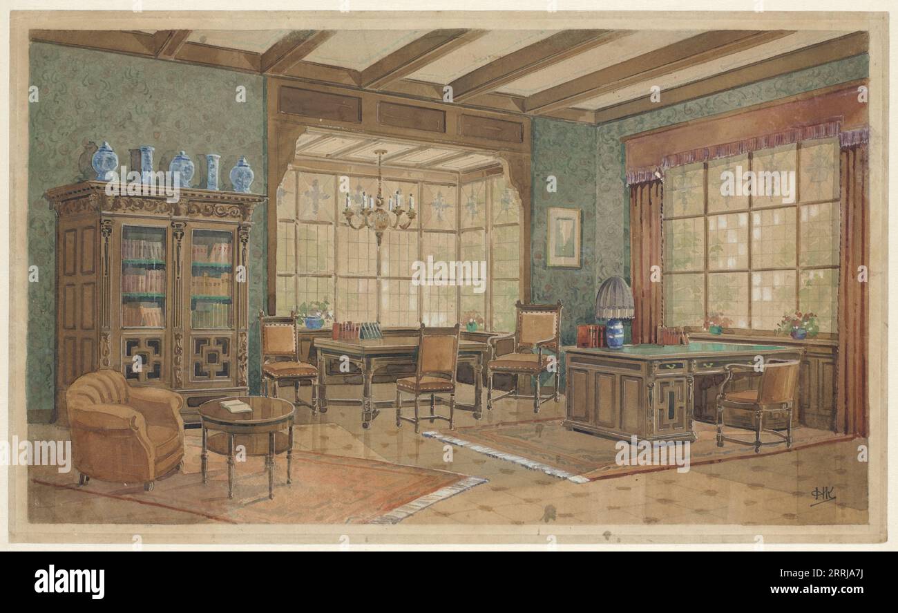 Interior with bookcase in Renaissance style, c.1925 Stock Photo - Alamy