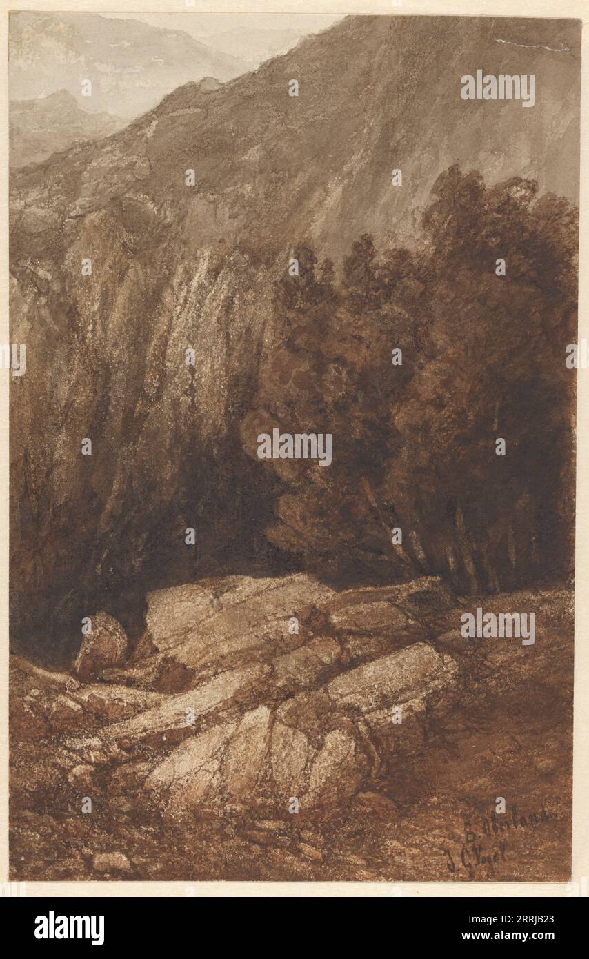 Mountain landscape with rocks and trees in Berner Oberland, 1838-1915 ...