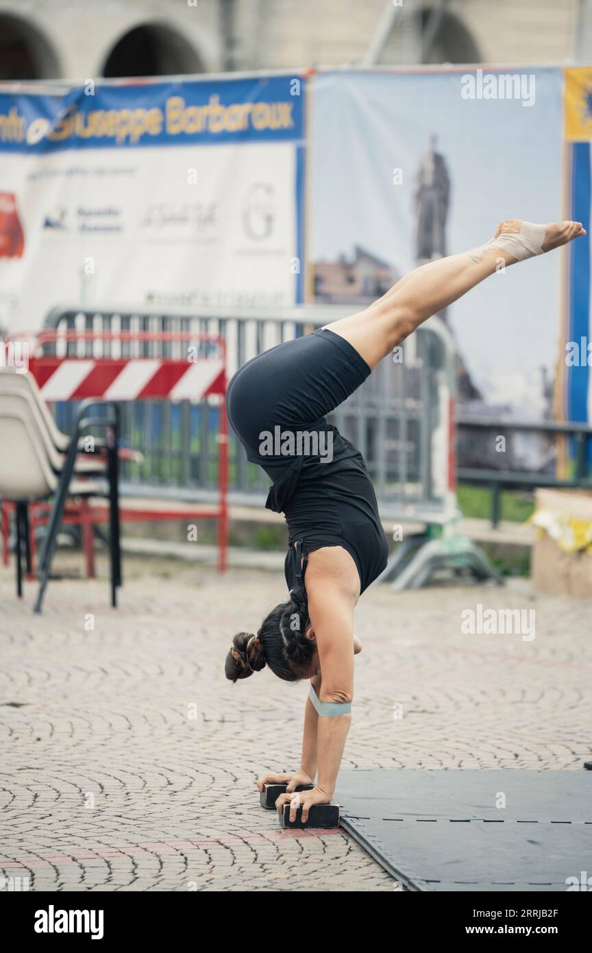 Acrobatic gymnastics exercises Stock Photo - Alamy