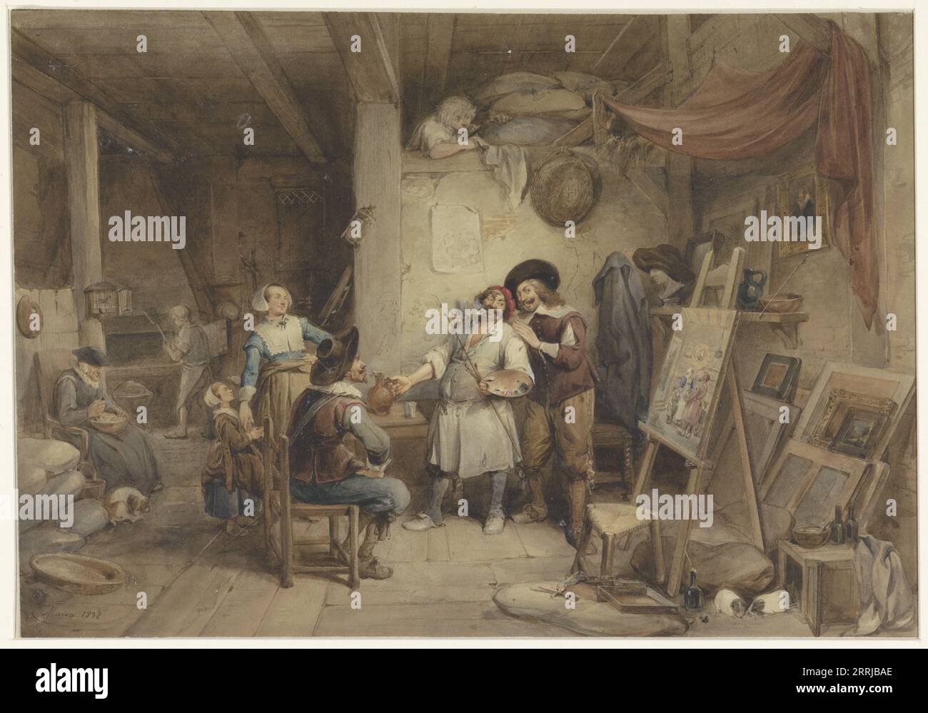 Adriaen Brouwer with his student J. van Craesbeek, 1838. 17th-century ...