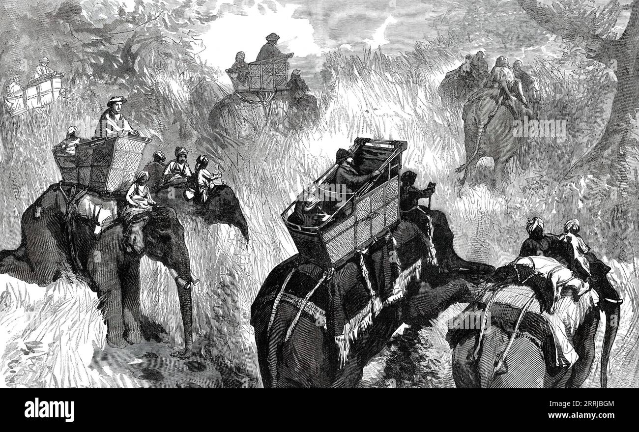 The Prince of Wales in the Terai: crossing a Nullah in the Jungle ...