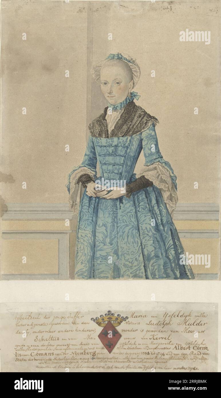 Portrait of Maria van IJsseldijk, with marriage certificate, 1736-1805 ...
