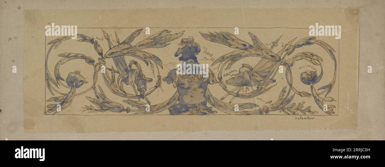 Rectangular field with symmetrical leaf vines with banners, weapons and ...
