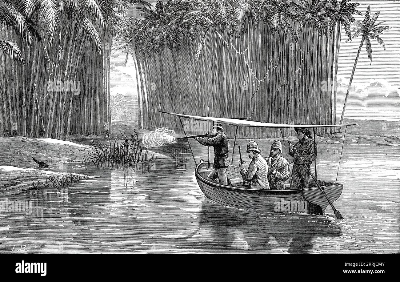 The Prince of Wales shooting otters at Beypore [in India], from a ...