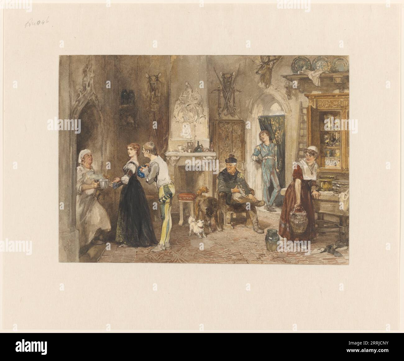 Servants of a castle united in a front room, 1870 Stock Photo - Alamy