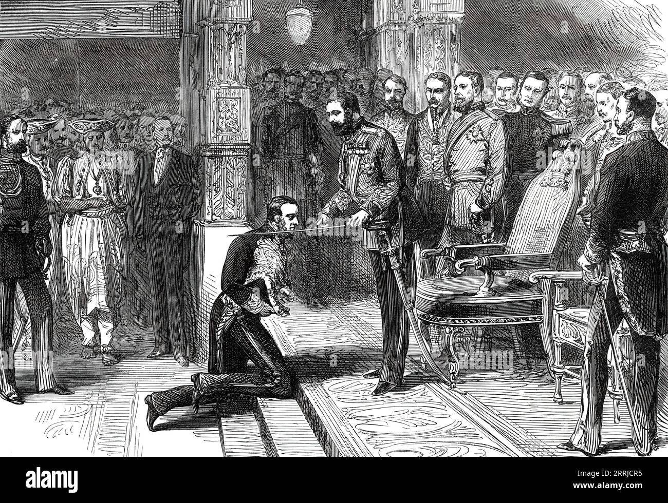 The Prince of Wales knighting the Right Hon. W. H. Gregory, Governor of ...