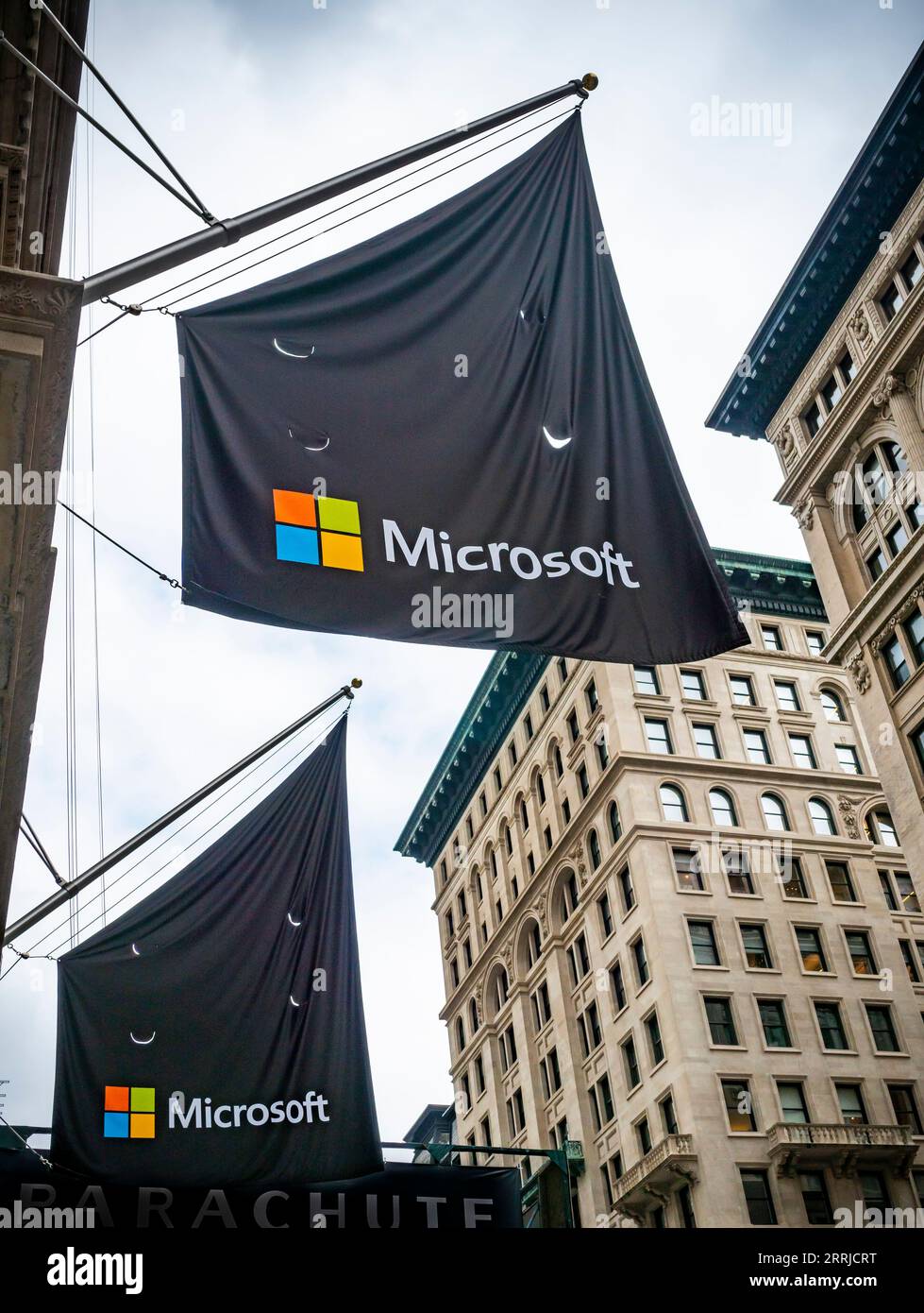 Flags outside offices of Microsoft in the Flatiron neighborhood of New ...