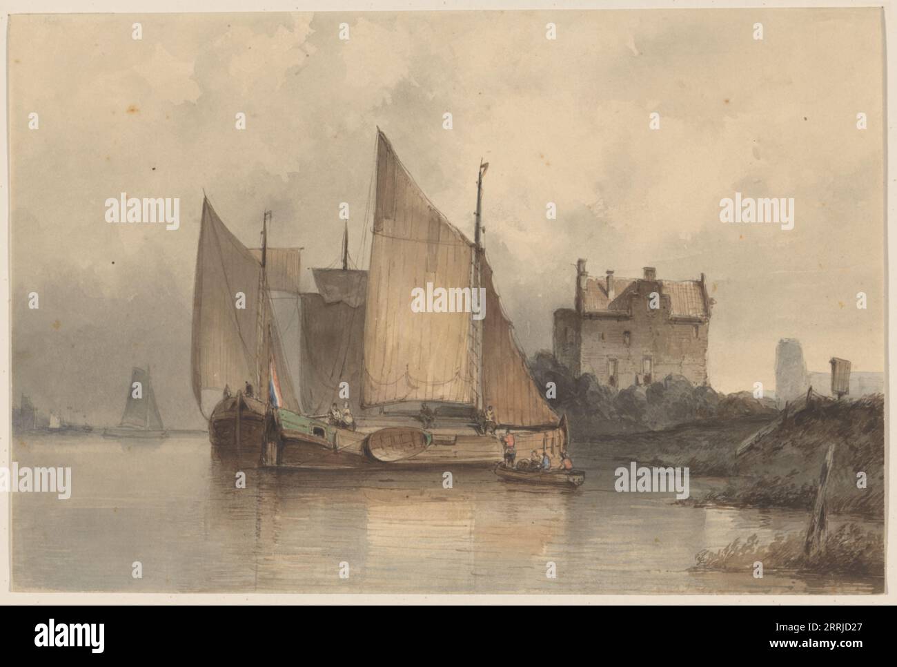 River view with a sailing ship, 1813-1866 Stock Photo - Alamy