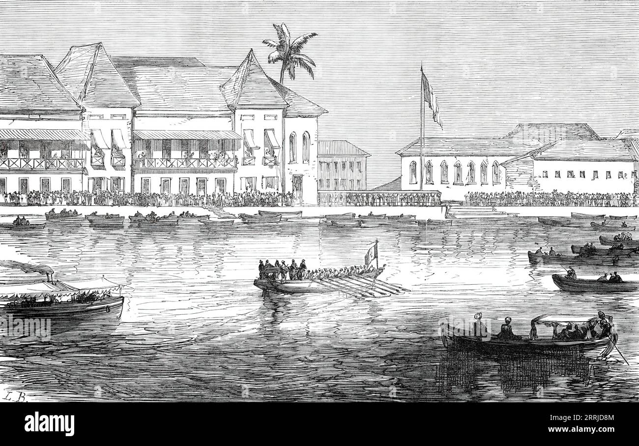 The Prince of Wales landing at the town of New Goa, from a sketch by an ...