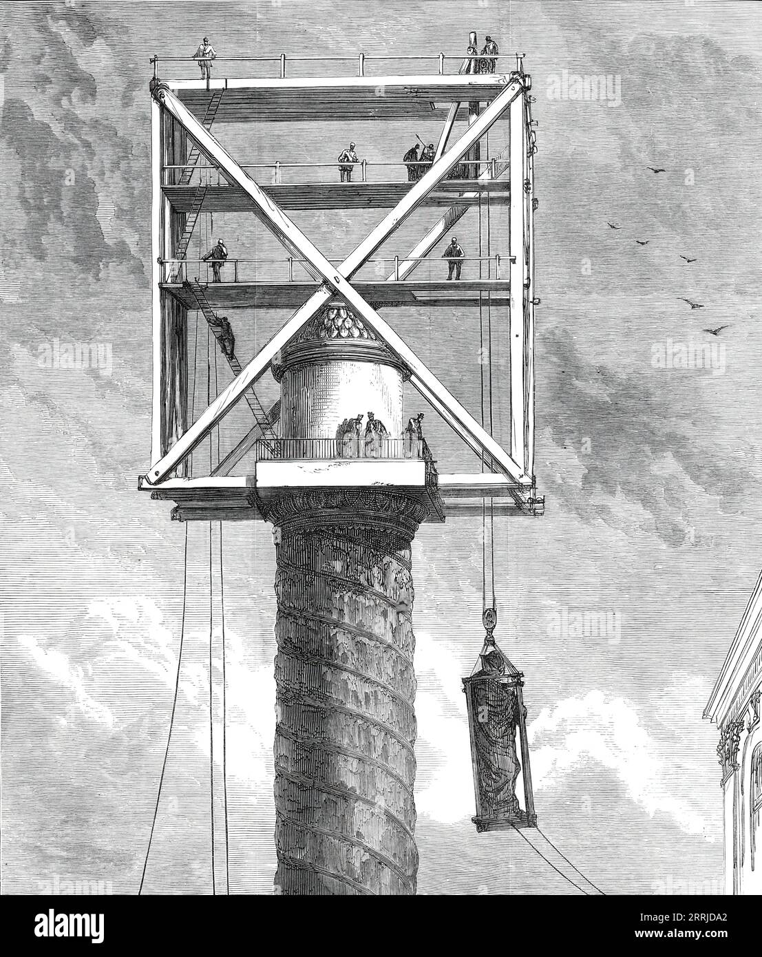 Replacing the Statue of Napoleon I. on the Vendome Column, Paris, 1876 ...