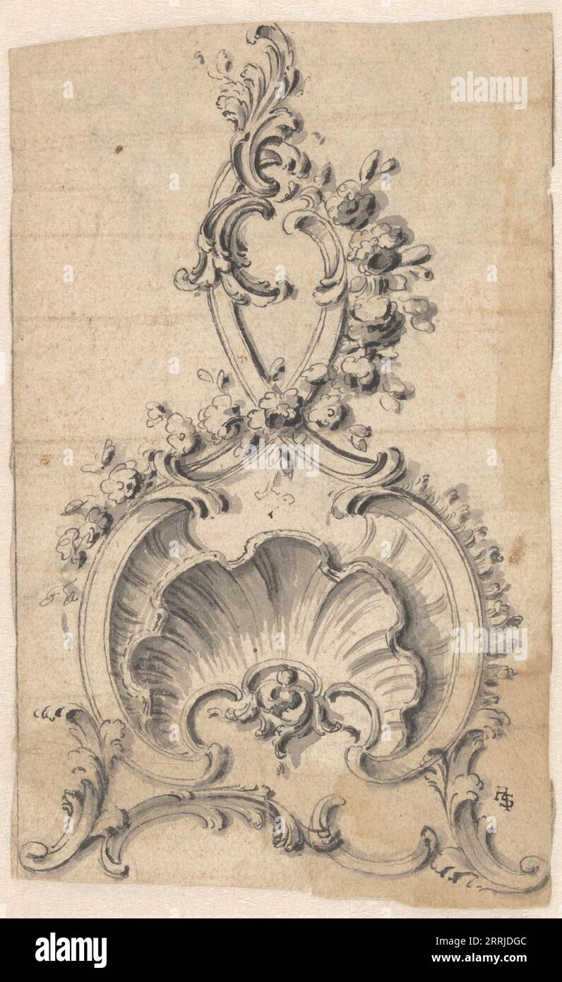 Rocaille-boning with a shell, volutes and flowers, c.1750. Hanging ...