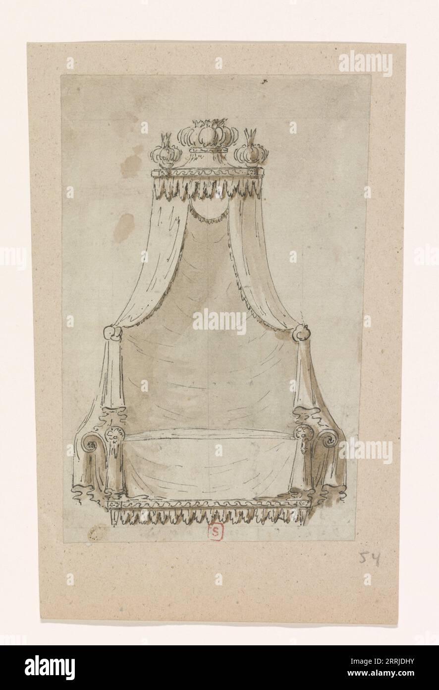 Design for a bed, c.1770-c.1780. Sketch by an architect or decorative ...