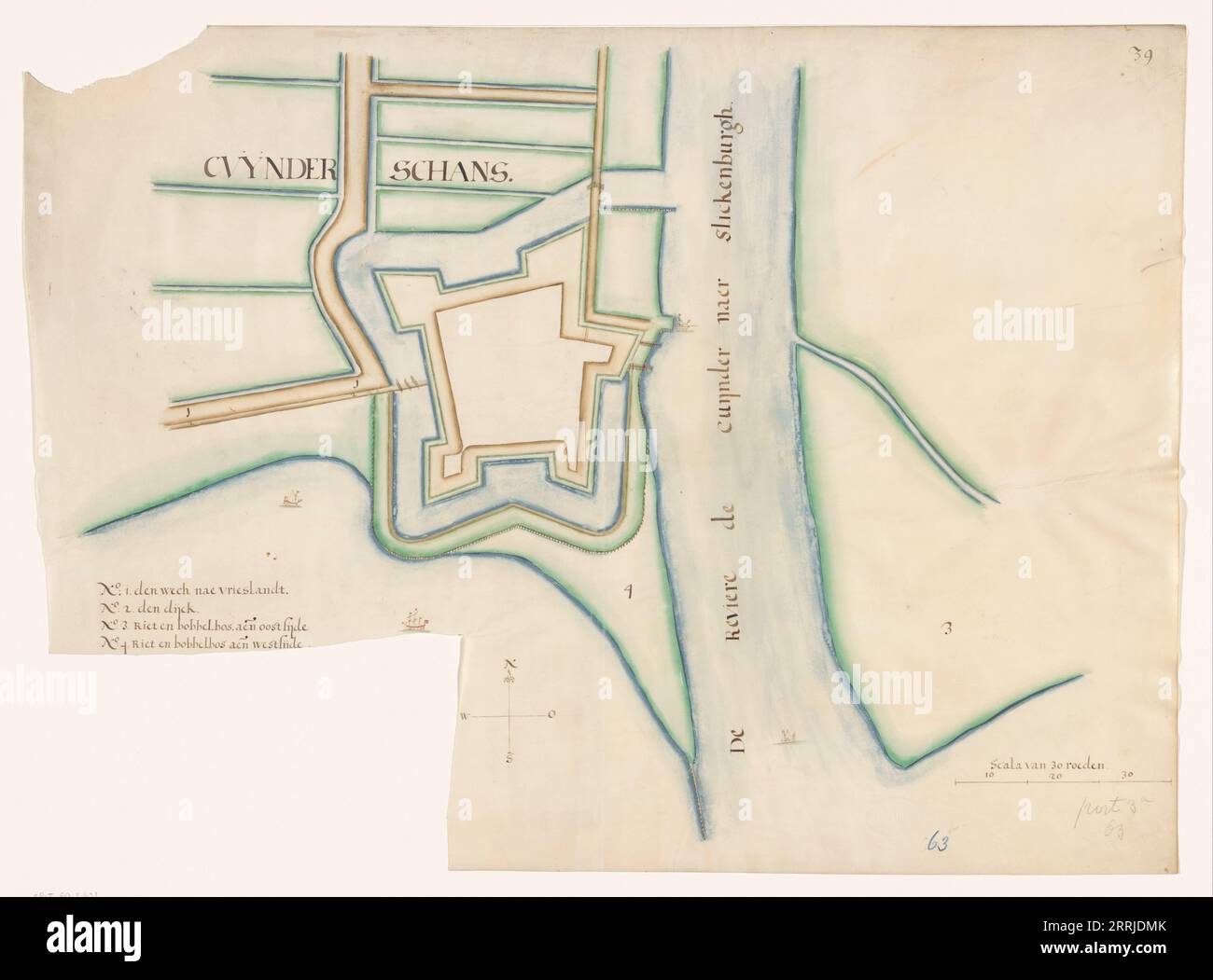 Map of Kuinre Fortification, c.1650-c.1799. Key bottom left; at bottom ...