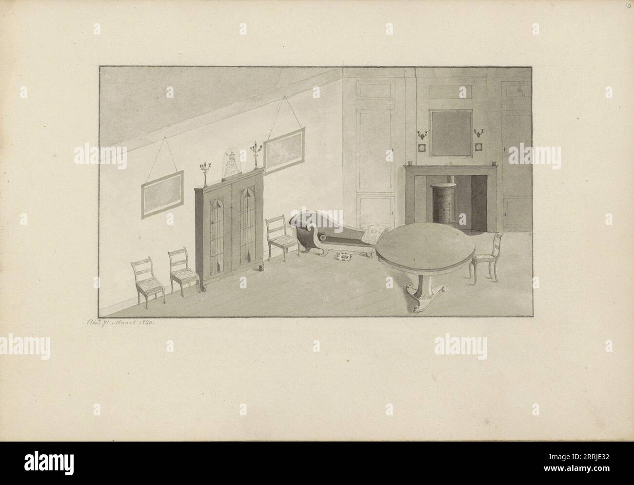 Room in Amersfoort, 1840. Interior of a room with a stove, table ...