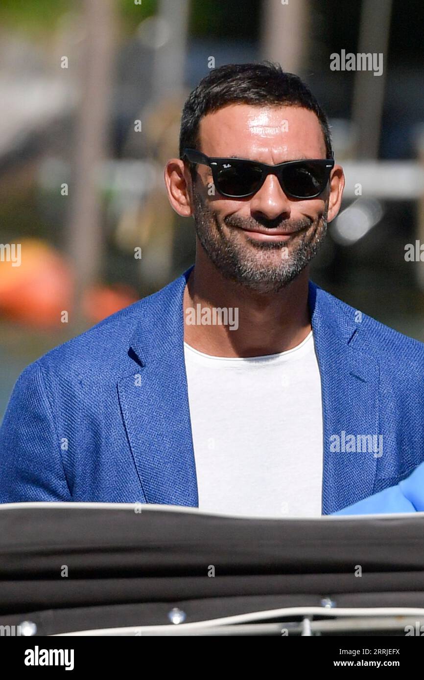 Venice Lido, Italy. 08th Sep, 2023. Francesco Arca arrives at the dock ...