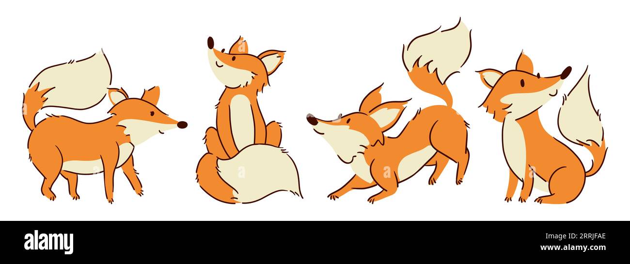 Fox . Set of cute cartoon characters . Hand drawn style . White ...