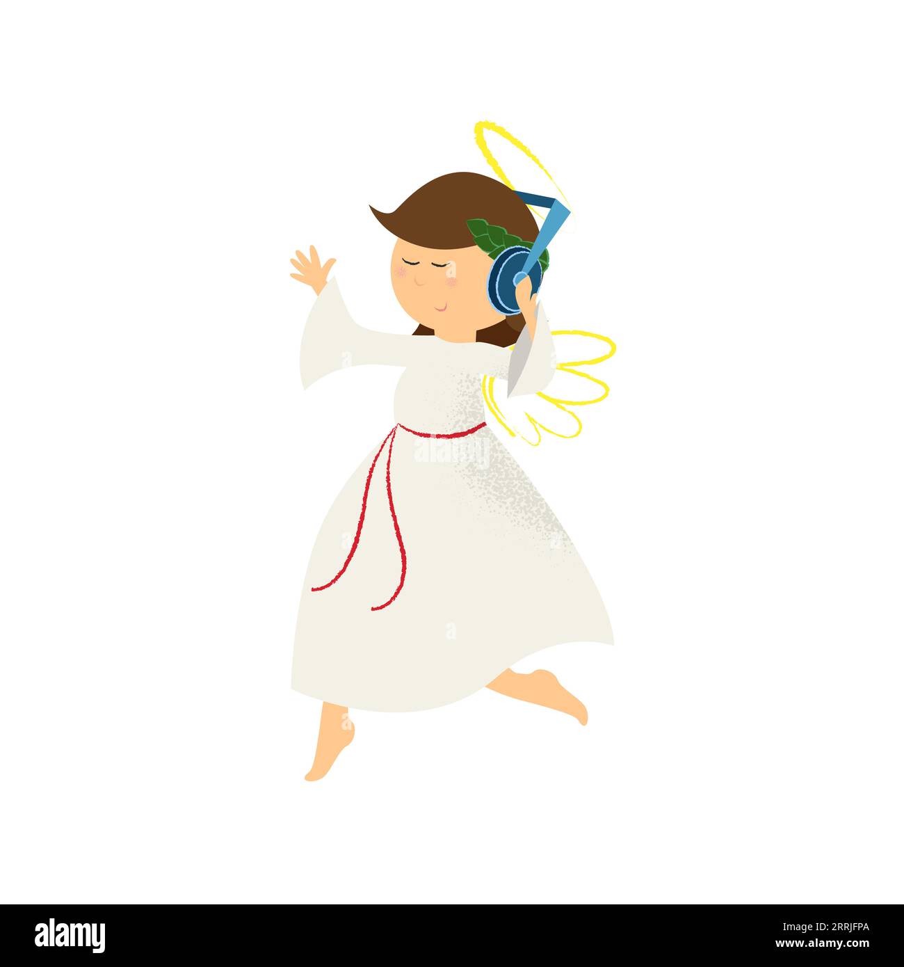 Modern angel girl listening to music in headphones Stock Vector Image ...
