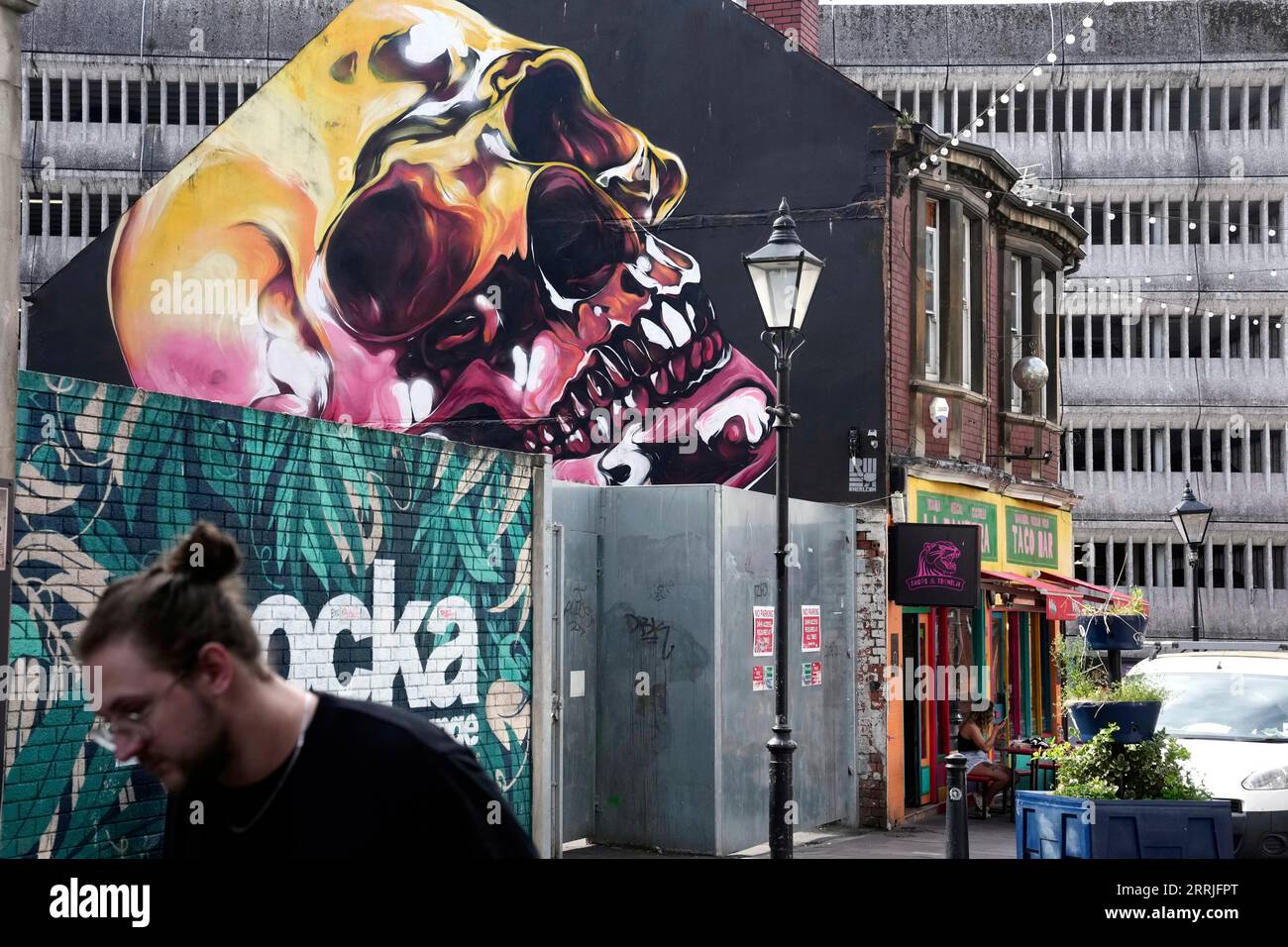 A wall painting of a skull is seen at a bar in Cardiff, Wales, Friday, Sept. 8, 2023. (AP Photo ...