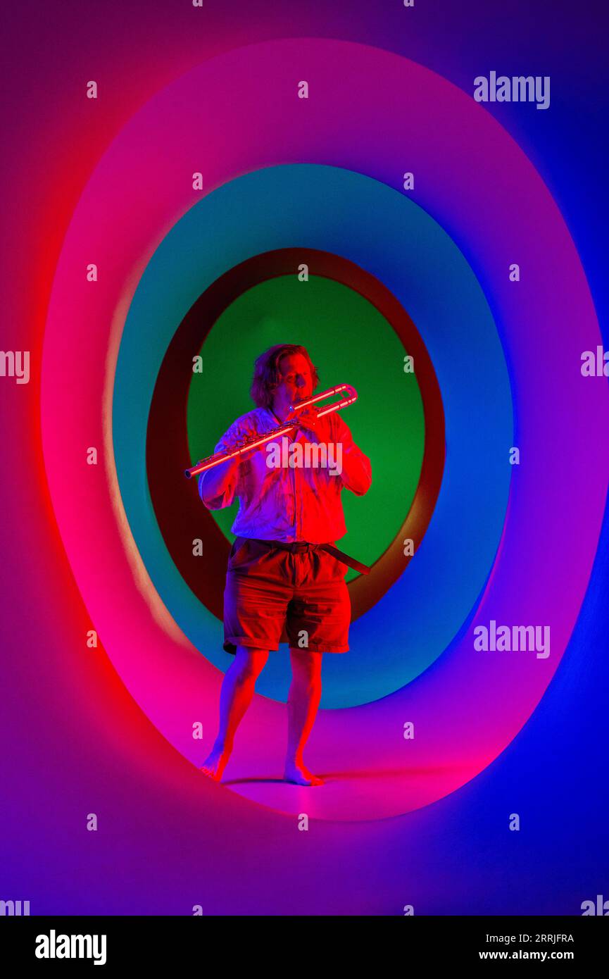 London, UK. 8th Sep, 2023. Simon Desorgher plays his flute - Eye Music ...