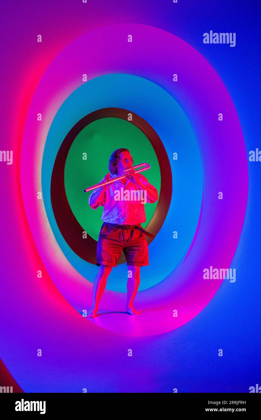 London, UK. 8th Sep, 2023. Simon Desorgher plays his flute - Eye Music ...