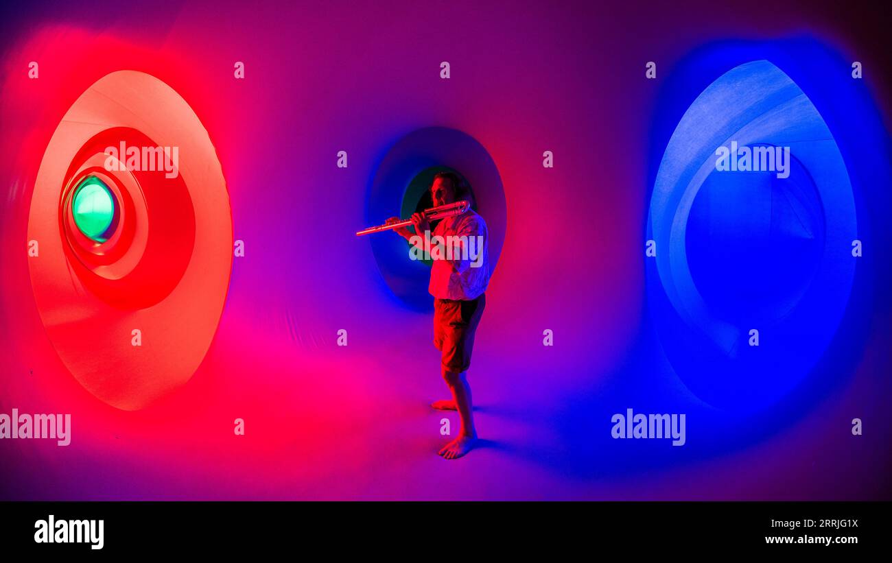 London, UK. 8th Sep, 2023. Simon Desorgher plays his flute - Eye Music ...