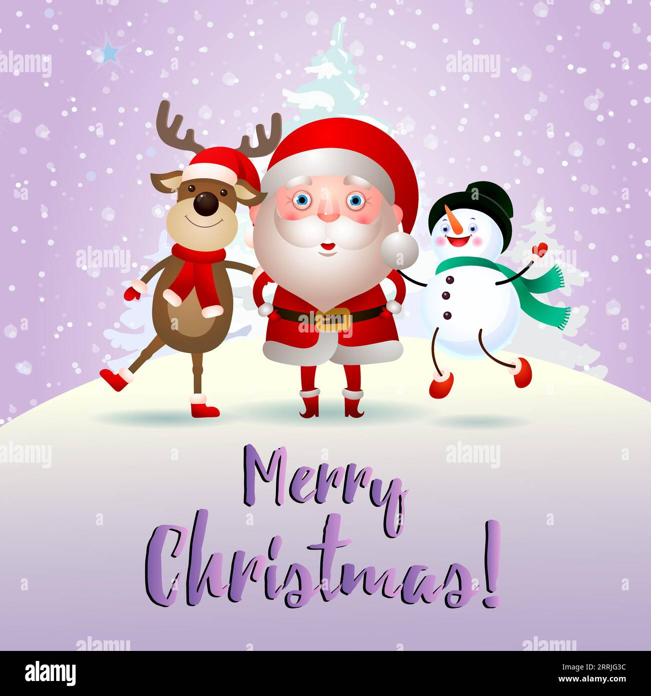 Merry Christmas with cartoons purple banner design Stock Vector Image ...
